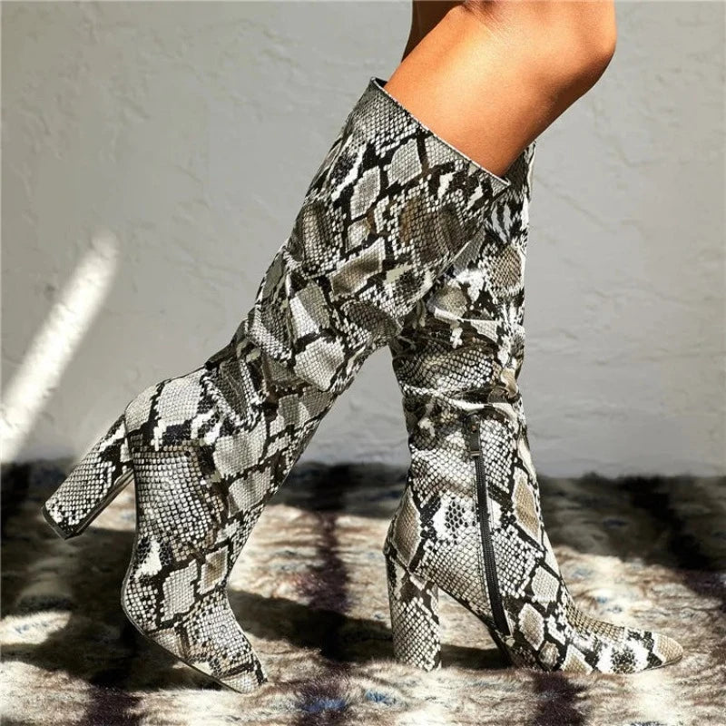 Snakeskin Leather Knee High Boots | Snakes Store™